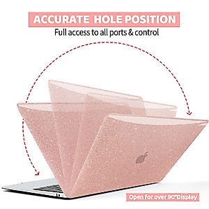 Anban Compatible with MacBook Air 13 inch Case 2022 2021 2020 2019 2018 Release A2337 M1 A2179 A1932 Touch ID, Glitter Smooth Hard Protective Case & Sparkle Laptop Sleeve & Keyboard Cover, Rose Gold