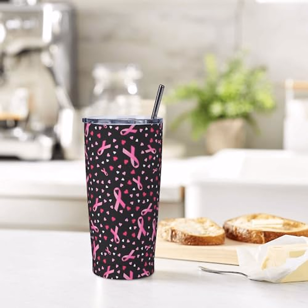 IYERSKD Ribbon Breast Cancer Awareness 20 oz Stainless Steel Tumbler Vacuum Insulated Leakproof Travel Mug for Car Office Gym