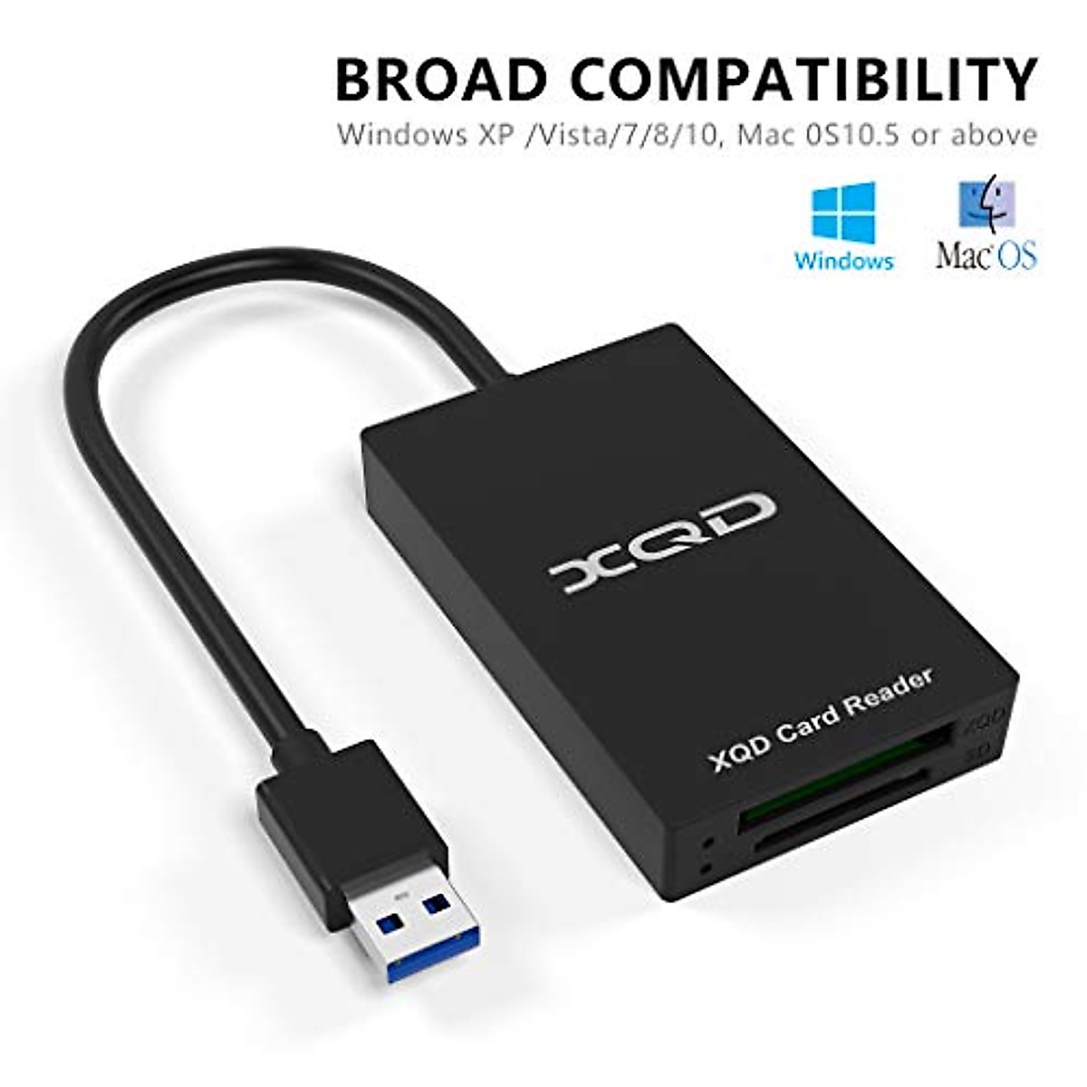 XQD Card Reader, USB 3.0 XQD/SD Card Reader Dual Slot Memory Card Reader 5Gpbs Super Speed Support Sony G/M Series, Lexar 2933x/1400x USB Mark XQD Card,SD Card for Windows/Mac OS