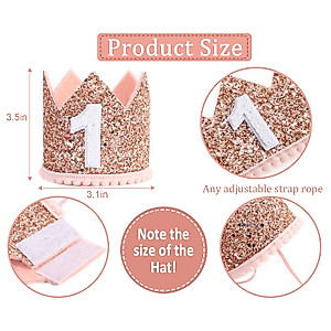Glitter Birthday Crown - Photo Booth Props, Party Hat for Baby's 1st Birthday (Pink and Gold)