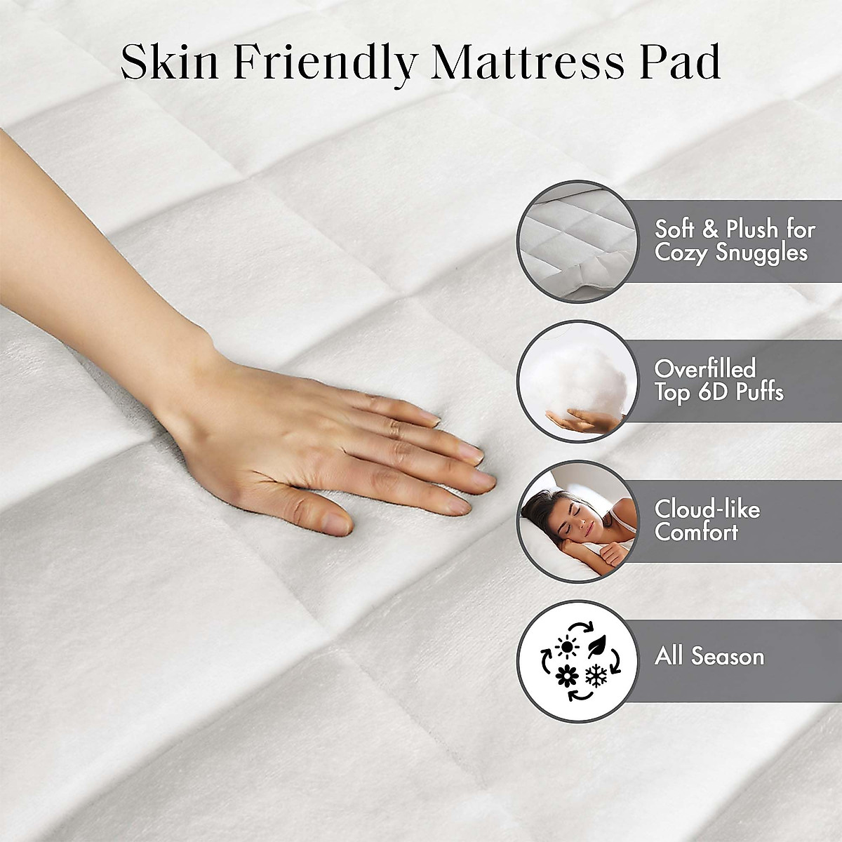 Madison Park Waterproof Queen Mattress Protector, Cloud Soft Plush Mattress Cover, Overfilled Mattress Pad, Fitted Pocket Fits Up to 18 Inch, Machine Washable Bed Cover, White Queen