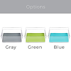 Smart Design Plastic Drawer Organizer - 6 x 6 Inch - Silicone Bottoms - BPA Free - Makeup Tray, Vanity, Utensils, Silverware Storage Bin - Kitchen - Blue