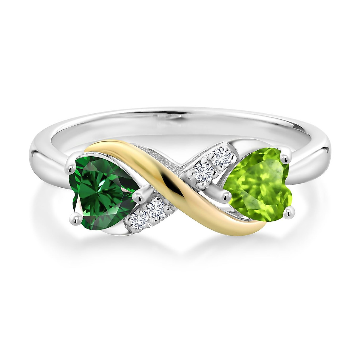 Gem Stone King 925 Sterling Silver and 10K Yellow Gold Green Nano Emerald Green Peridot and White Lab Grown Diamond Women Ring (1.04 Cttw, Available In Size 5, 6, 7, 8, 9)