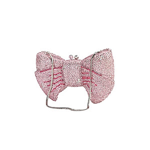 Tngan Women Luxury Bowknot Shaped Evening Clutch Sparkling Rhinestones Handbag for Banquet Wedding Party, Pink 2