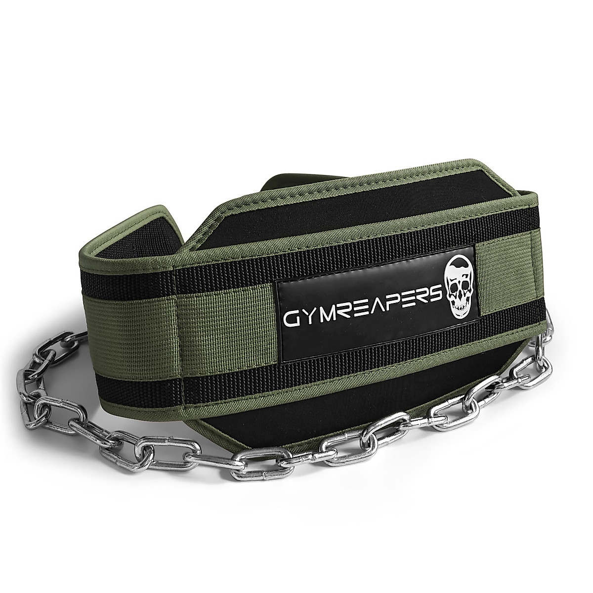 Gymreapers Dip Belt With Chain For Weightlifting, Pull Ups, Dips - Heavy Duty Steel Chain For Added Weight Training (Ranger Green)