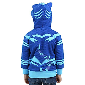 PJ Masks Boys' Toddler Gekko and Catboy Hoodie, Blue Long Sleeve, 2T