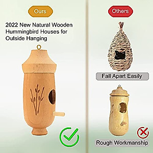 2023 Bird houses- Natural Wooden for Outside Hanging, hummingbird Swinging Nest for Garden Window Outdoor Home, 3 Packs