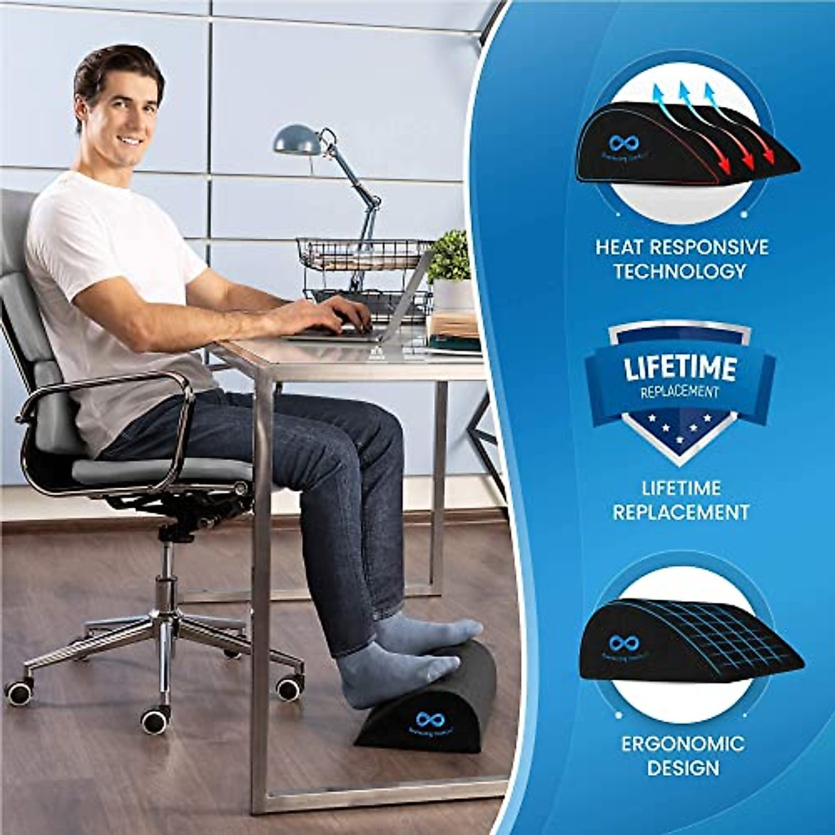 Everlasting Comfort Bundle - Office Chair Seat Cushion, Lumbar Support Pillow and Under Desk Foot Rest Under Desk