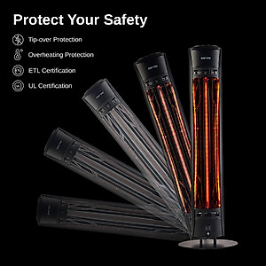 EAST OAK Outdoor Patio Heater,1500W Portable Outdoor Indoor Electric Heater with IP65 Waterproof Tip-over Protection 3 Heat Settings&24 Hours Timing Tower Infrared Heater for Garage Restaurant Use