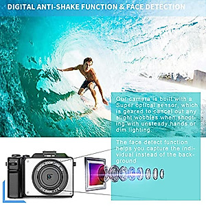 Vlogging Camera, 4K 48MP Digital Camera with WiFi, Free 32G TF Card & Hand Strap, Auto Focus & Anti-Shake, Built-in 7 Color Filters, Face Detect, 3'' IPS Screen, 140°Wide Angle, 18X Digital Zoom