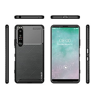 J&D Case Compatible for Sony Xperia 1 III Case, Carbon Fiber Pattern Drop Protection Anti Shock Protective TPU Slim Case for Xperia 1 III Bumper Case, Black
