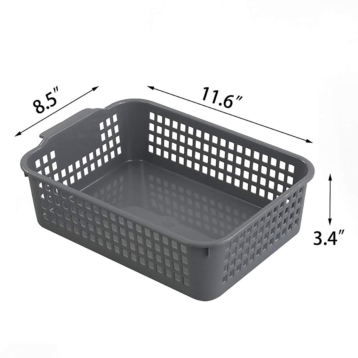 Gloreen 6 Packs Plastic Storage Basket, Grey Small Organizing Baskets, F