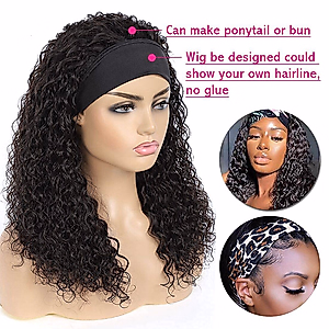 Headband Wigs Deep Wave for Black Women 150% Density Brazilian Virgin Human Hair None Lace Front Wigs Machine Made Wigs Glueless Headband Curly Human Hair Wig 18 Inch