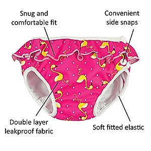 Imse Vimse Reusable Swim Diaper for Baby and Toddler Girls with Ruffle and Snaps (Pink Flamingo, S 13-17 lbs)