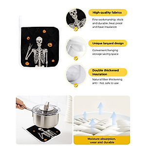 2 Pack Pot Holders Sets for Kitchen, Soft Oven Hot Pads Potholder Funny Skeleton Skeleton Cute Grimace Pumpkin Happy Halloween Heat Insulation Hot Potholders for Baking Cooking