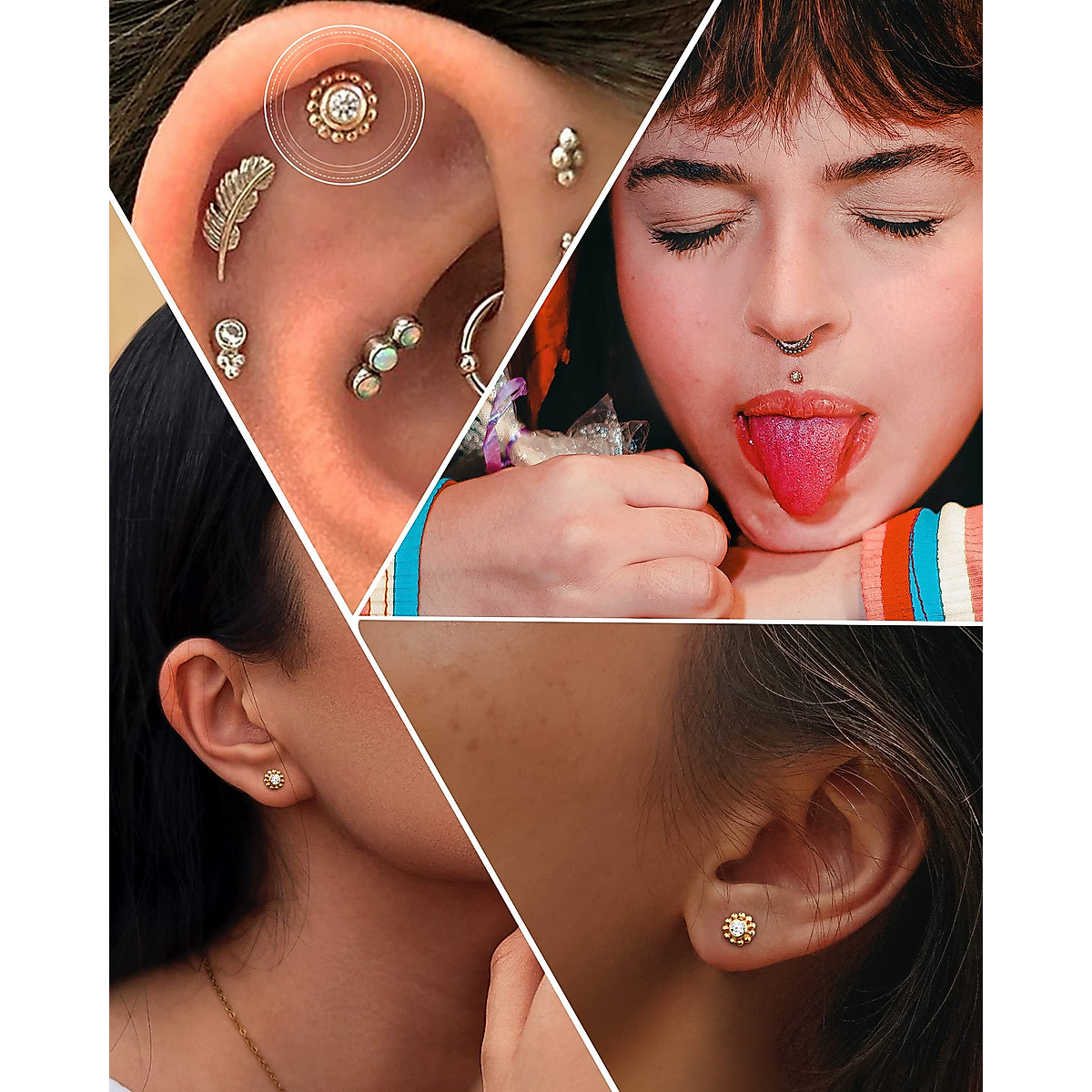 Jewseen 14K Gold Flat Back Earrings Sunflower Top Push in Threadless Cartilage Piercing Jewelry Stud Earrings Helix Piercing Jewelry Tragus Earring Titanium Conch Piercing Jewelry for Women