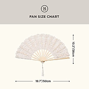 BABEYOND Cotton Lace Folding Handheld Fan Embroidered Bridal Hand Fan with Bamboo Staves for Wedding Decoration Dancing Party (Beige)