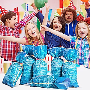 100 Pieces Ocean Waves Cellophane Treat Bags Under the Sea Blue Ocean Party Goodie Candy Bag with 100 Twist Ties for Beach Pool Birthday Summer Mermaid Party Decoration Baby Shower Supplies