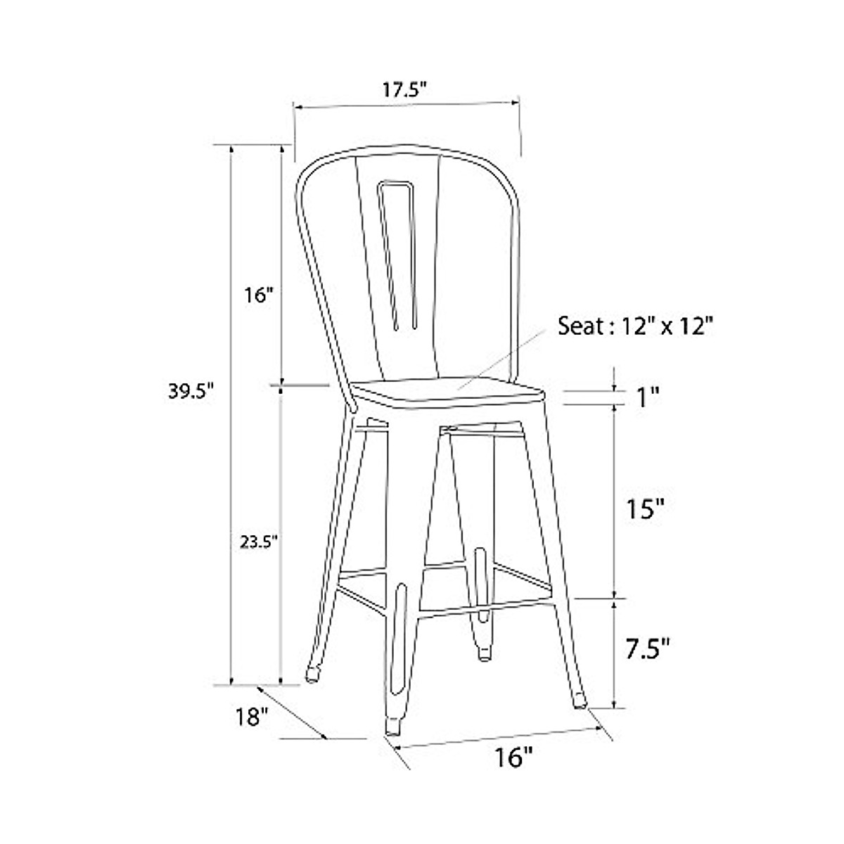 DHP Luxor Counter Stool with Wood Seat and Backrest, 24", Antique Gun Metal