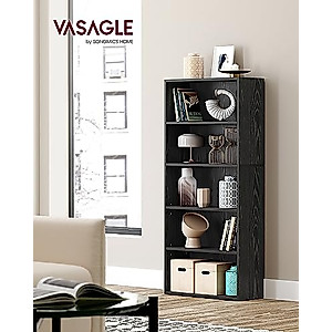 VASAGLE Bookshelf, 5-Tier Open Bookcase with Adjustable Storage Shelves, Floor Standing Unit, Black ULBC165T56