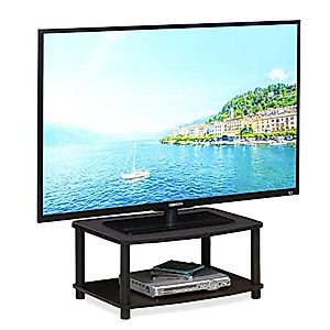 Furinno Turn-N-Tube No Tools 2-Tier Elevated TV Stand, Plastic Round Tubes, Dark Walnut