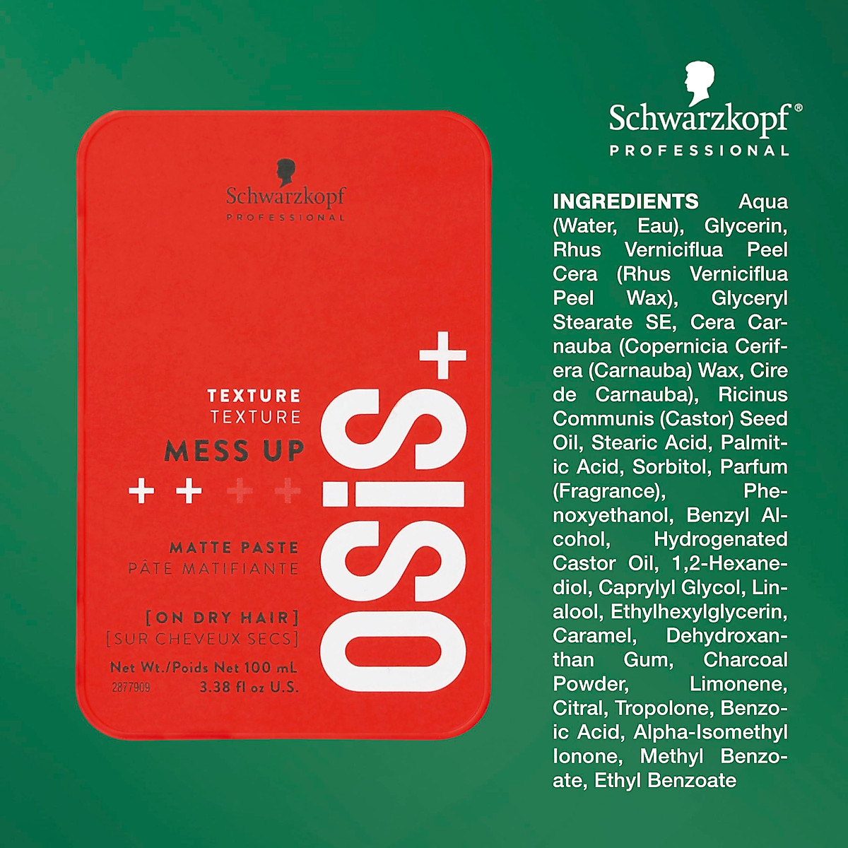 OSiS+ Mess Up – Matte Paste for long-lasting Medium Control, 3.38 oz – Pliable, Moldable Styling Paste with Carnauba Wax and Beeswax - Flexible Styling and Messy Hair Looks