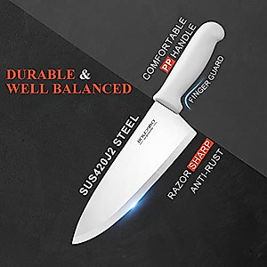 BOLEXINO 8 inch Japanese High Carbon Stainless Steel Chef Knife, Professional Extra Sharp Wide Cook Knife with Non-slip Ergonomic Handle, for Kitchen Home Restaurant