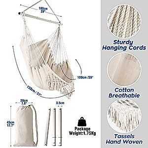 Chihee Hammock Chair Relax Hanging Chair Cotton Woven Soft Seat for Superior Comfort Durability Elegant Tassels Creative Metal Strong Spreader Bar 3-Section Combination Detachable Easy to Install