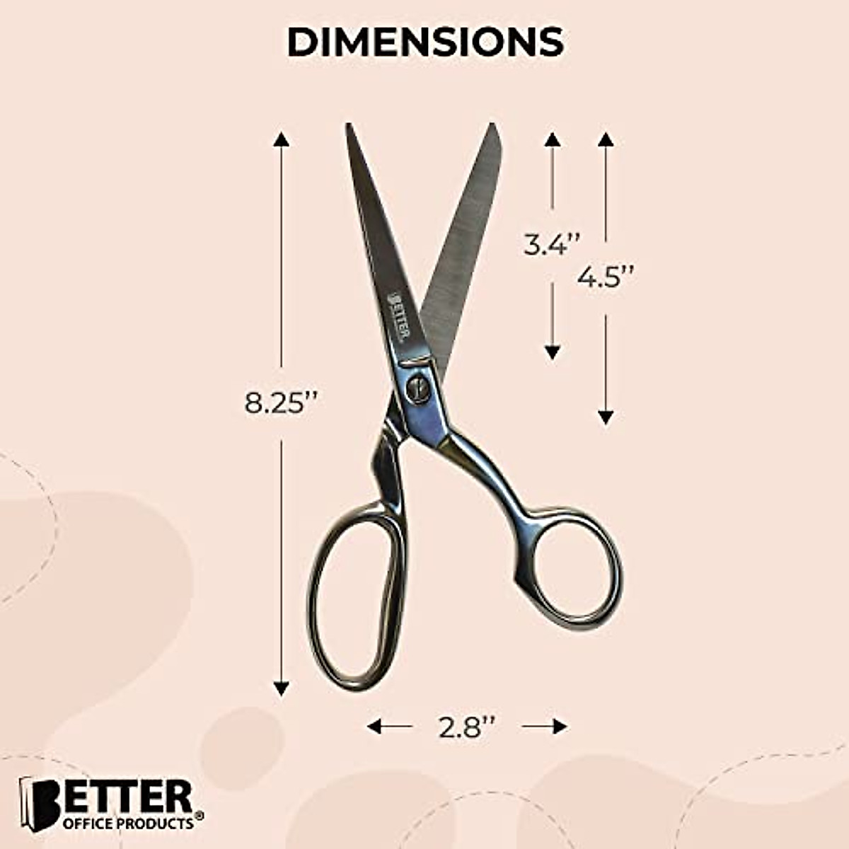 Premium Stainless Steel Sewing Scissors, 8", Ultra Sharp Tailoring Shears, for Dressmaking, Leather Cutting, Fabric, Heavy Duty Fabric Scissors, by Better Office Products