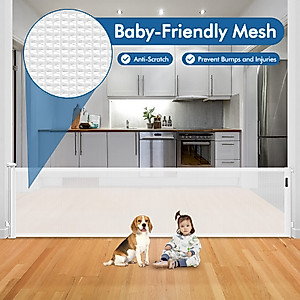115 Inch Wide Baby Gate Retractable Dog Gate for Extra Wide Openings Extra Long Baby Gate Upgrade Pet Gates for Dogs Indoor Outdoor Retractable Baby Gates Large Baby Gate for Stairs, Doorways, White
