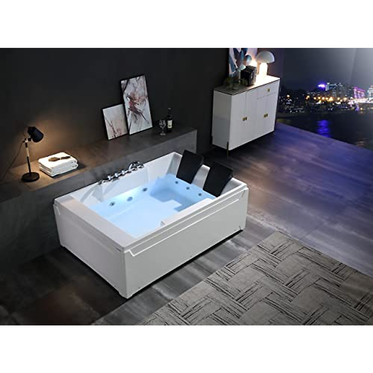 Empava 72-Inch Left Drain Rectangular Alcove Whirlpool Bathtub in White Model 2022