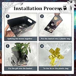 CIEOVO 24 Set Halloween Party Baskets for Gifts Empty with Cellophane Basket Bags Bows, Happy Halloween Market Tray Cardboard Basket to Fill for Halloween Trick or Treat Party Decor