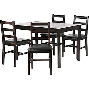 FDW Dining Wood Set Kitchen Table and Chairs for 4 Person, Style1, Brown