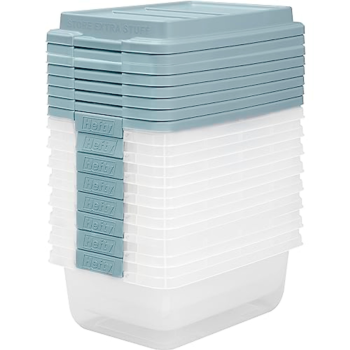 Hefty HI-RISE Stackable Storage Bins - Under Bed Storage Containers with Lids, Shoe Organizer, Plastic Storage Bins, Clear Shoe Boxes with XL Lid-Locking Latches, Durable Double Rim - 18qt (8 Pack)