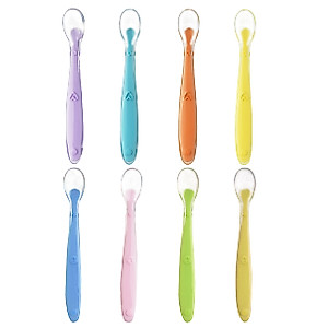 8 Pcs Silicone Baby Spoons First Stage, Baby Spoons Self Feeding 6+ Months, Toddler Utensils for Baby Led Weaning