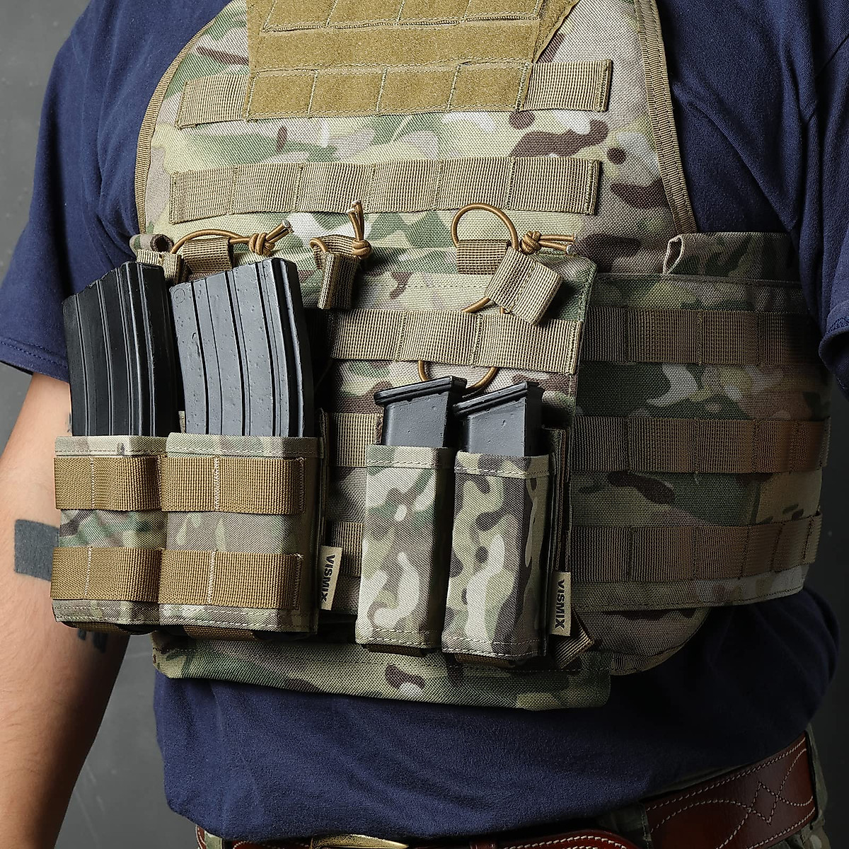 VISMIX Pistol Magazine Pouch, Double 9mm Mag Pouch with Quick Release Kydex Insert and MOLLE Compatible (Camo)