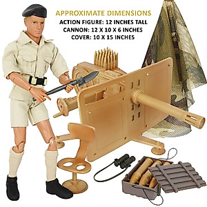 Click N' Play Action Figure WWII Field Gun 5 Piece Set, Military Action Figures and Army Toys for Boys 8-12