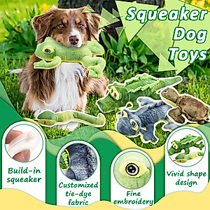 LECHONG Stuffed Animal Dog Toys, 5 Pack Tough Squeaky Dog Toys, Plush Toys Assortment, Great Value Dog Toys Bundle, Woodland Series Dog Chew Toys for Large Medium and Small Dogs Puppy Pet Toys