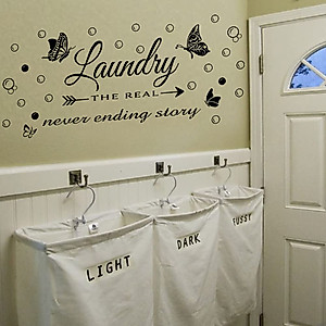 2 Sheets Wall Stickers Laundry Room Vinyl Wall Decal Wash Dry Vinyl Laundry Stickers Laundry The Real Never Ending Story Wall Decal Washer Stickers Quote Wall Art Stickers for Home Apartment Washing Machine laundry Room Decor Wall Decorations Laundry Room