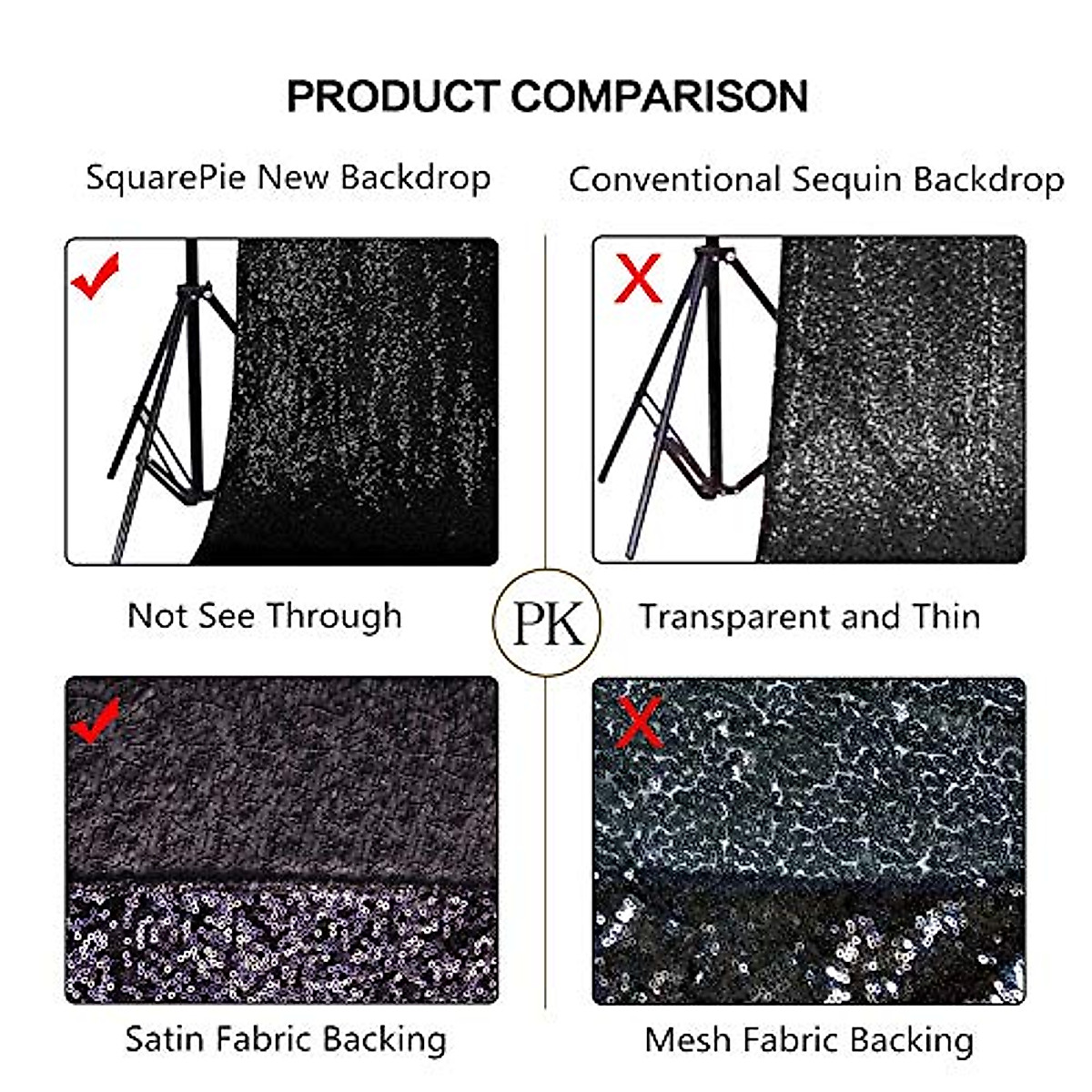 SquarePie Sequin Backdrop Opaque Non-Transparent Satin Photo Booth Photography Background Selfie Wall Video Live Sparkly Curtain for Wedding Patry 10FT x 10FT Navy Blue