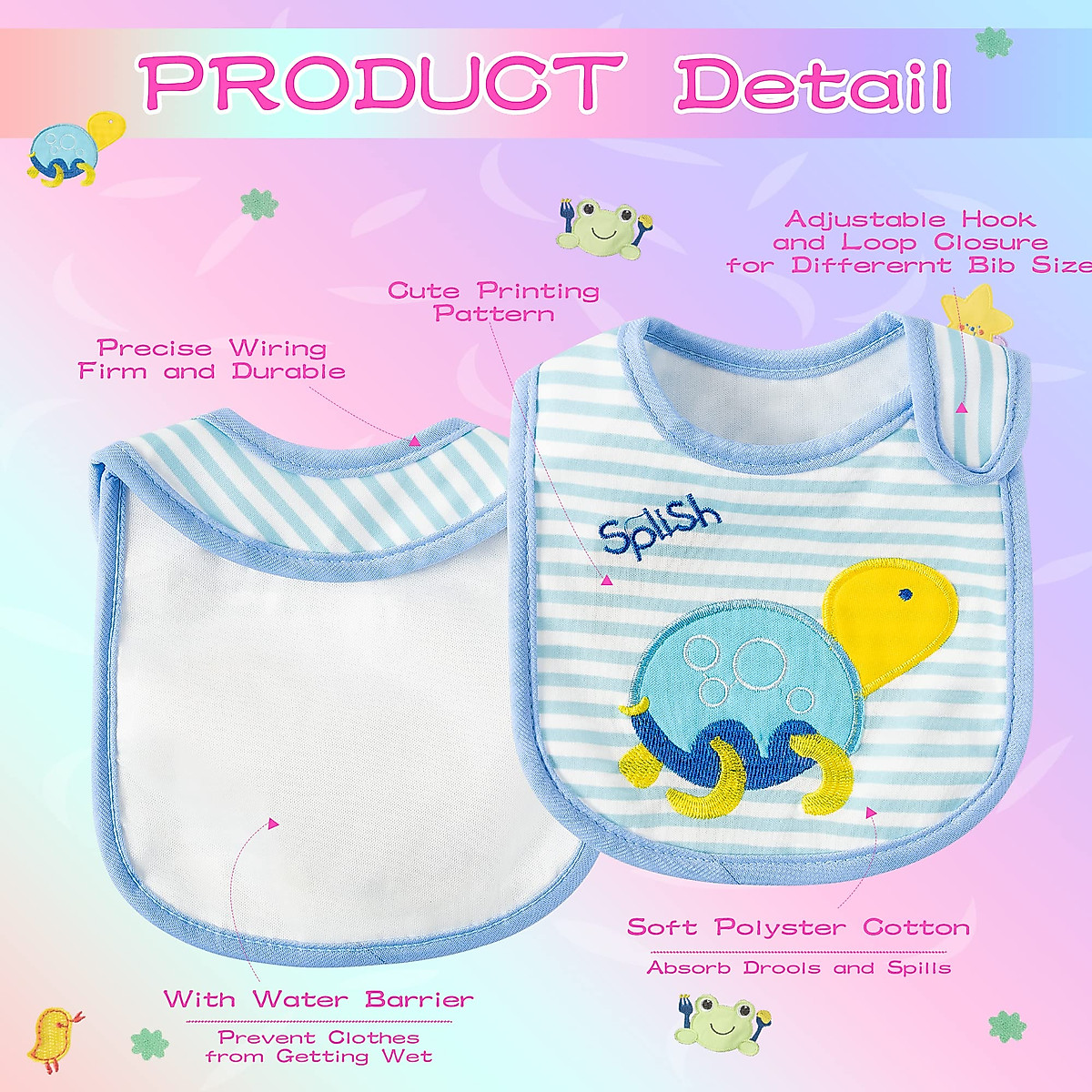 2ooya 7Pcs Cotton Waterproof Baby Bibs Adjustable Hook Loop Closure Babies Bib Unisex Multicolor Newborn Baby Infant Food Bibs Drooling Feeding Eating Teething Bib Keepsake Gift for Baby（6-12 Months）