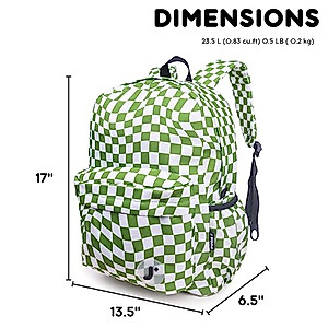 J World New York Oz School Backpack for Girls Boys. Cute Kids Bookbag, Matcha Checkers, One Size