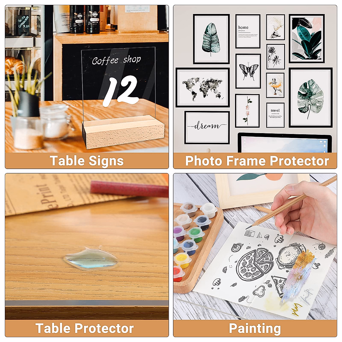 Enoin 2pcs 8 x 8 Inch Clear Acrylic/Plexiglass Sheet 0.118" 1/8 Inch Thick, Plastic Sheet Transparent Board Panel for Glass, DIY Project, Picture Frame,Paintings, Art Craft