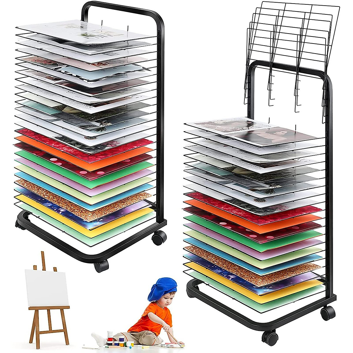 Wire Art Drying Rack for Classrooms Painting Crafts, Stackable Flexible Shelves Metal Steel Mobile Art Rack Artwork Canvas Storage Display Rack with Wheels for Art Studio (Size : 25 Shelves)