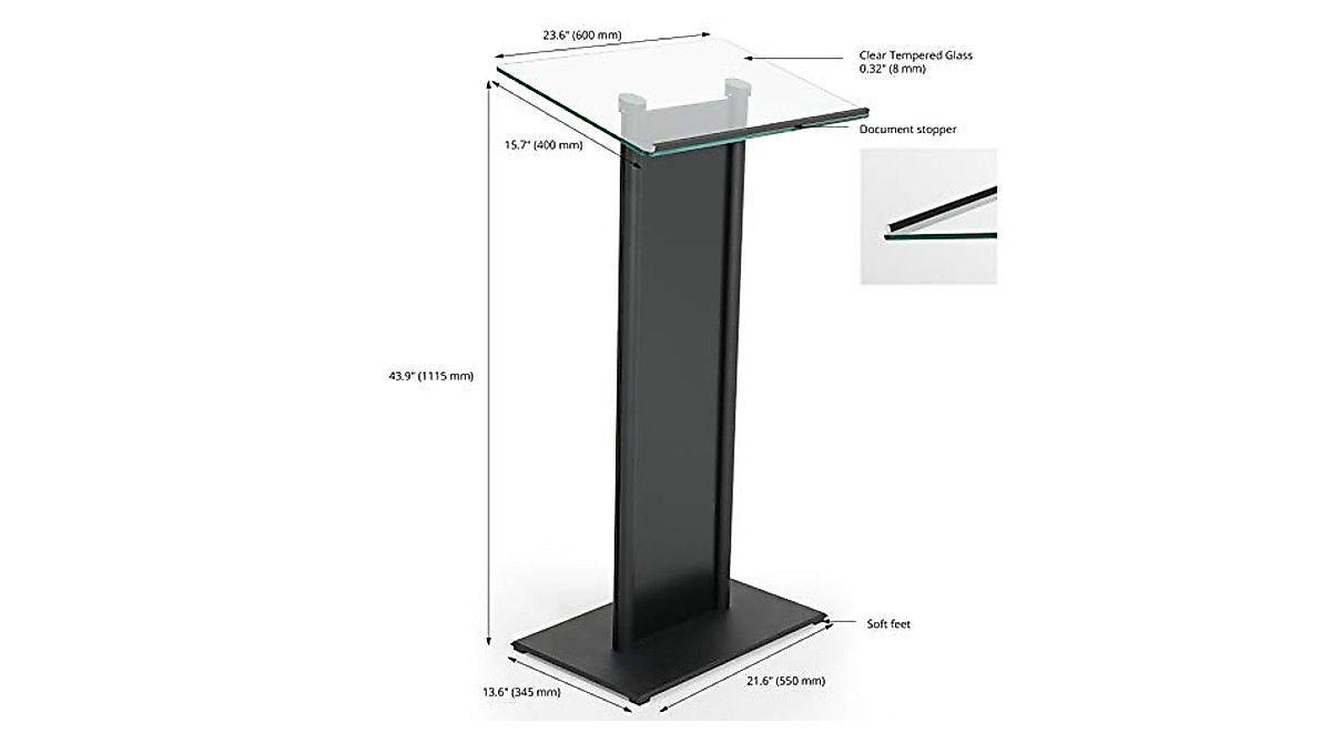 M&T Displays Tempered Glass Lectern - Elegant Floor Stand for Events