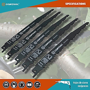 Reciprocating Saw Blades for Wood Pruning 5TPI Sawzall Pruning Blades 9 Inch Wood Cutting Blades for Reciprocating/Sawzall Saws/Sabre Saws - 5 Pack