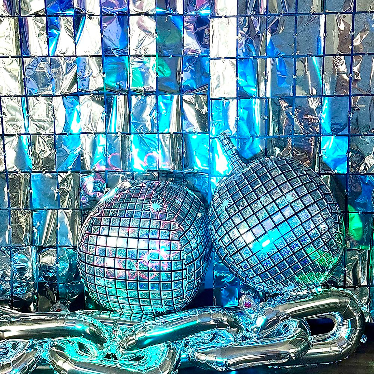 Silver Backdrop Disco Party Decorations Metallic Square Foil Fringe Curtain Photo Booth Props for Birthday Graduation Bachelorette Wedding Engagement Baby Shower Party Decorations -2 Packs (3.3x6.6Ft)