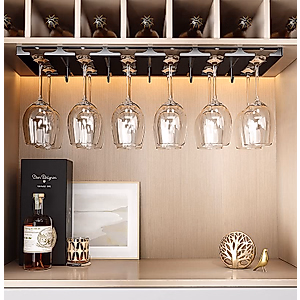 WSVILLE Wine Glass Rack - Under Cabinet Stemware Rack, Wine Glass Holder Glasses Storage Hanger Stainless Steel Material for Kitchen,Bar,Restaurant,Screw Install, Black