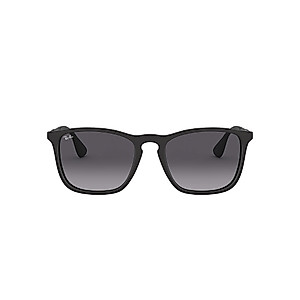 Ray-Ban RB4187 Chris Square Sunglasses, Rubber Black/Light Grey Gradient Dark Grey, 54 mm