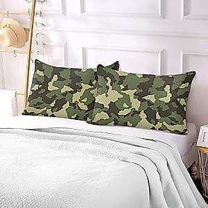Camouflage Army Green Pillow Cases King Size Velvet Pillow Covers Super Soft Decorative Pillowcase with Zipper for Bedroom Sofa Couch Home Decoration